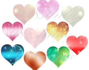 Sparkle Glitter Hearts Clipart Set PNG Transparent - Etsy