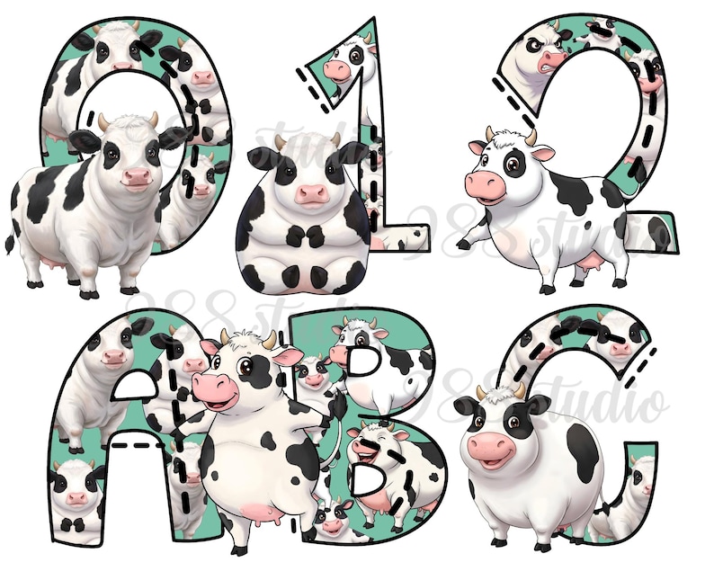 Cow Alphabet Png, Pdf, Ornament Font, Abc Clip Art, Cow Sublimation ...