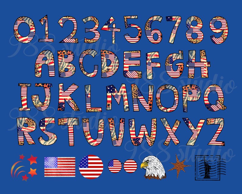 American Letters Png Patriotic Font Png Leopard USA Pdf 4th - Etsy