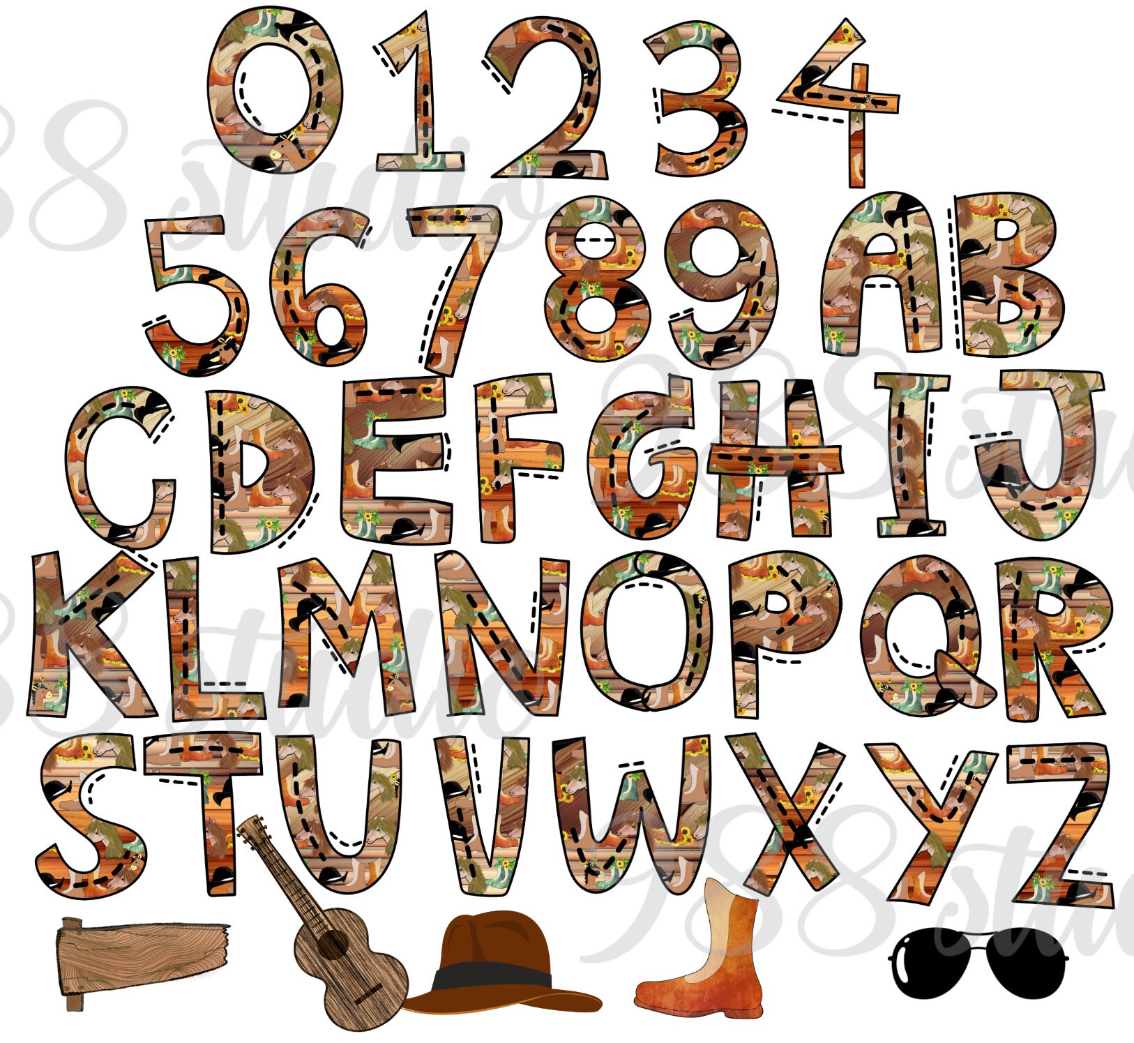 Country Fonts Clip Art, Western Letters Png, Cowboy Alphabet, Rustic ...