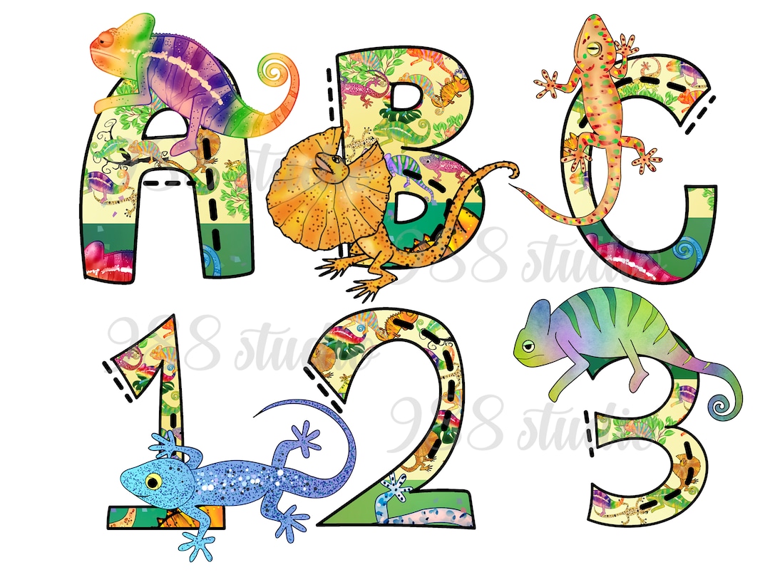 Chameleon Font Png, Gecko Clip Art, Lizard Alphabet, Colorful Fonts ...