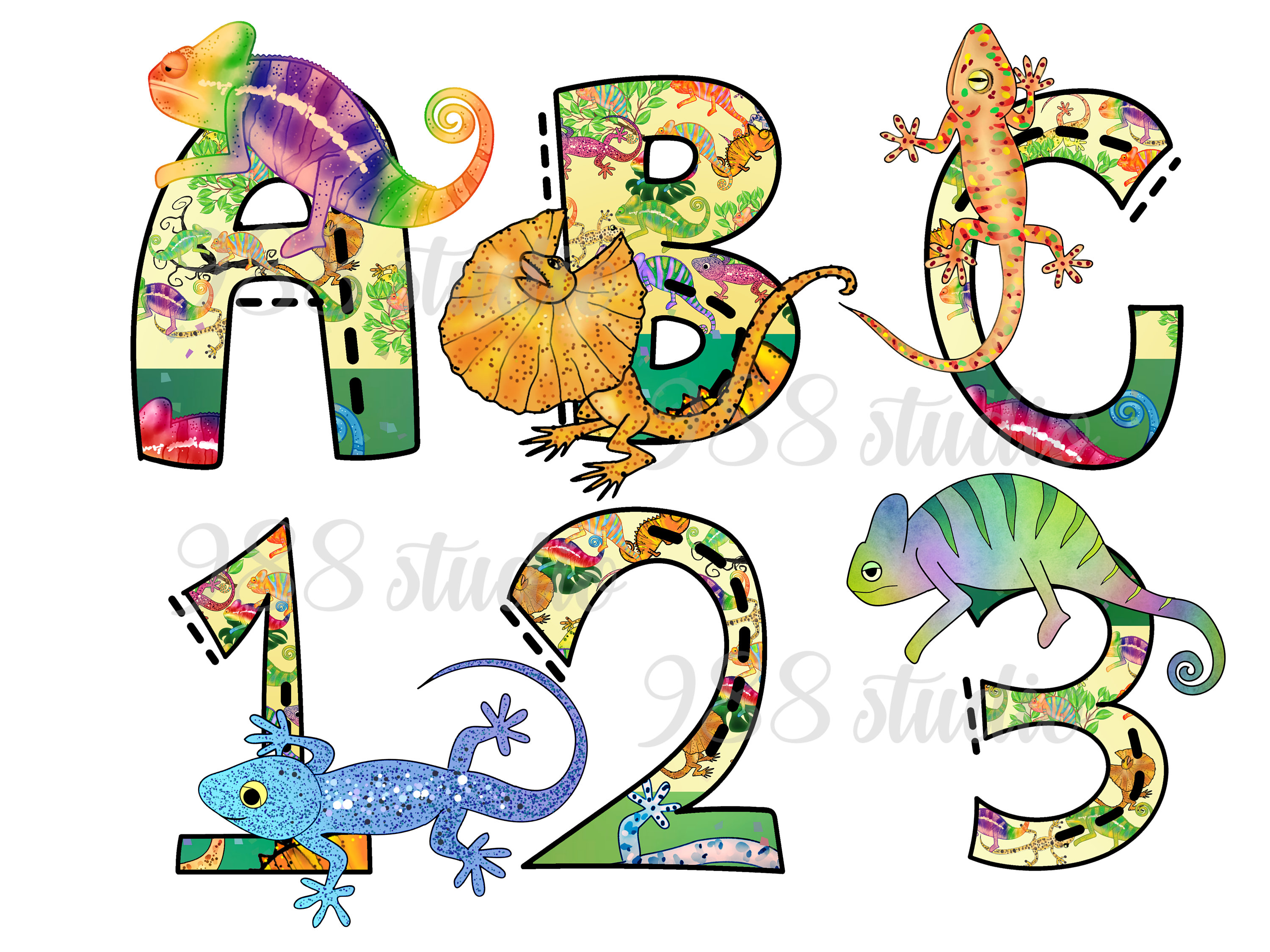 Chameleon Font Png, Gecko Clip Art, Lizard Alphabet, Colorful Fonts ...