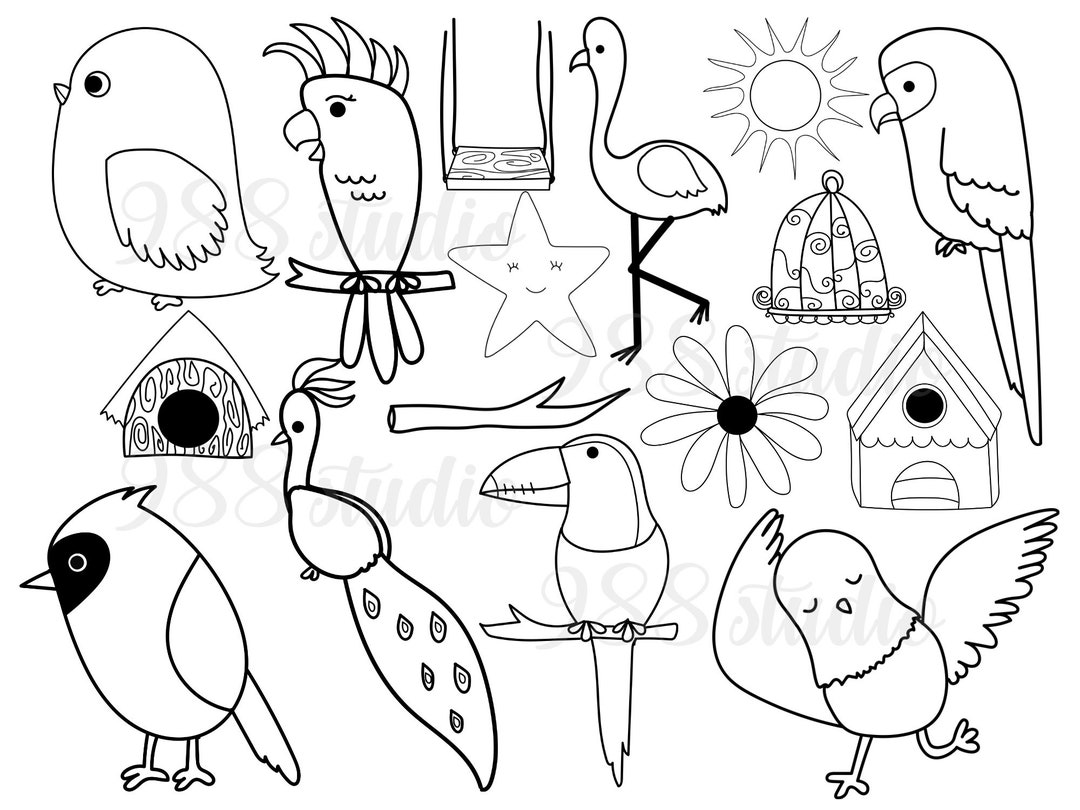 Birds SVG Cute, Doodle Bird Png, Animals Clip Art, Bird Line Drawing ...