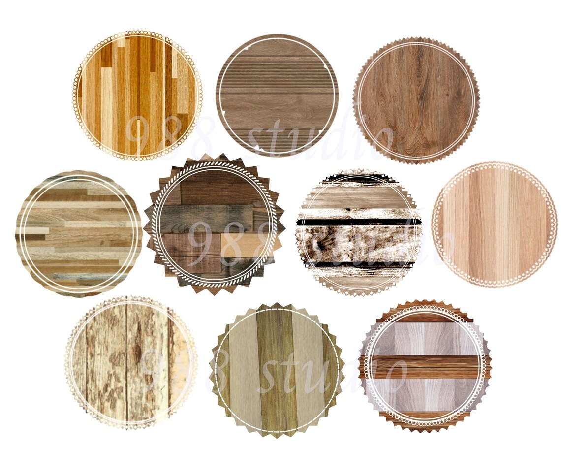 Round tags wood round digital png tag digitals scalloped | Etsy