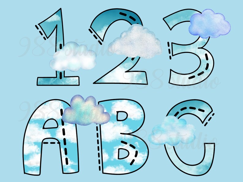 Cloud Font Png, Sky Alphabet Clip Art, Clouds Clip Art, Blue Sky Fonts ...