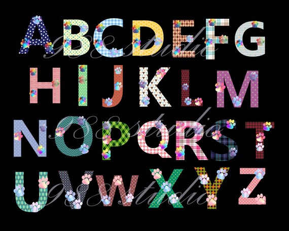 Paw alphabets png paw fonts rainbow alphabet cute abc | Etsy