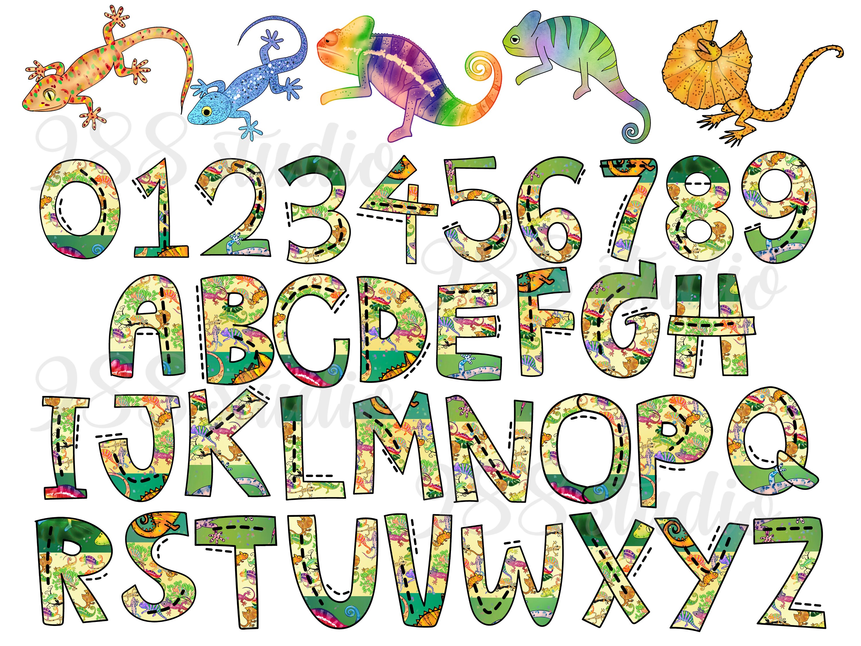 Chameleon Font Png, Gecko Clip Art, Lizard Alphabet, Colorful Fonts ...