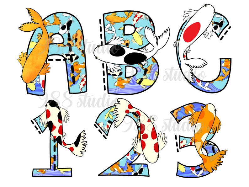 Fuente de pez koi png, clip art de peces, alfabeto de animales ...