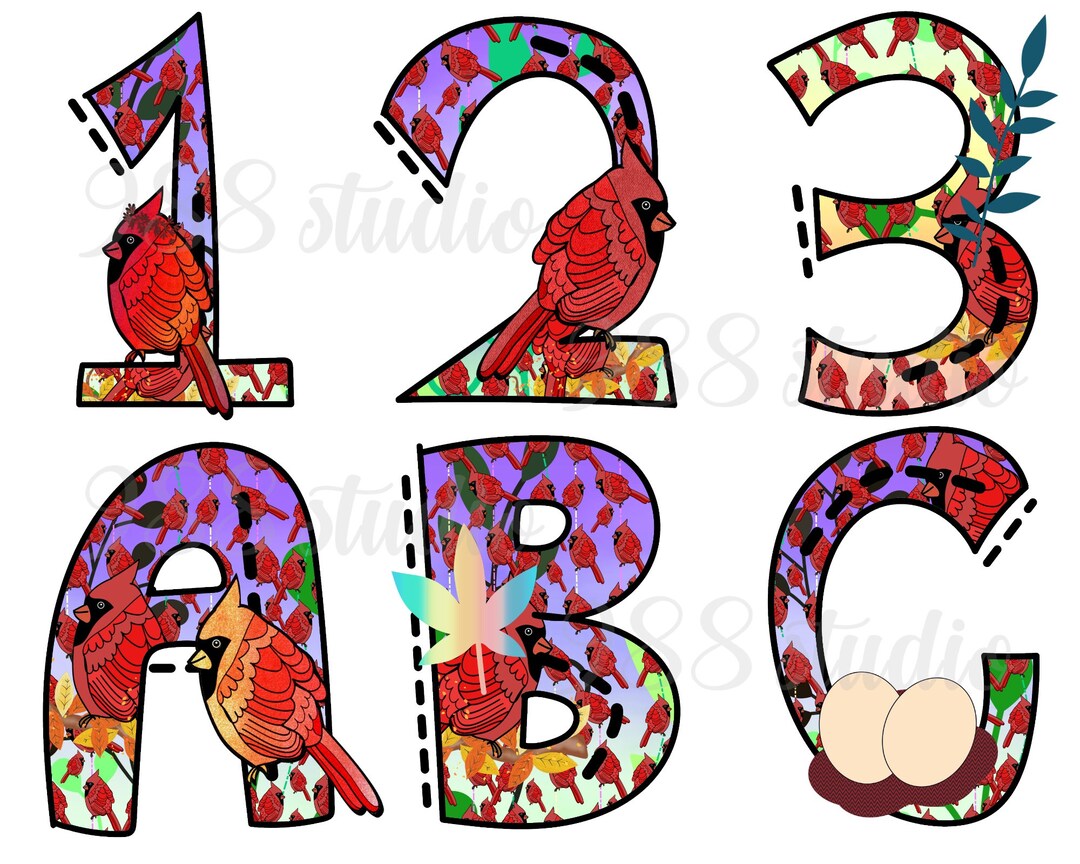 Birds Alphabet Red Cardinal Fonts Png Bird Letters Doodle - Etsy