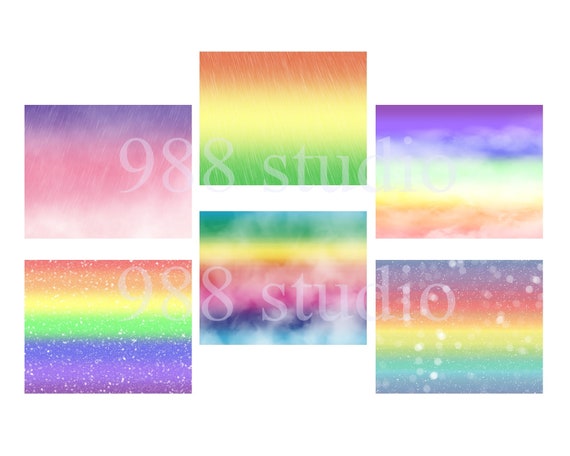 Rainbow Sky Digital cloud Background Png Snow Rain Sky - Etsy