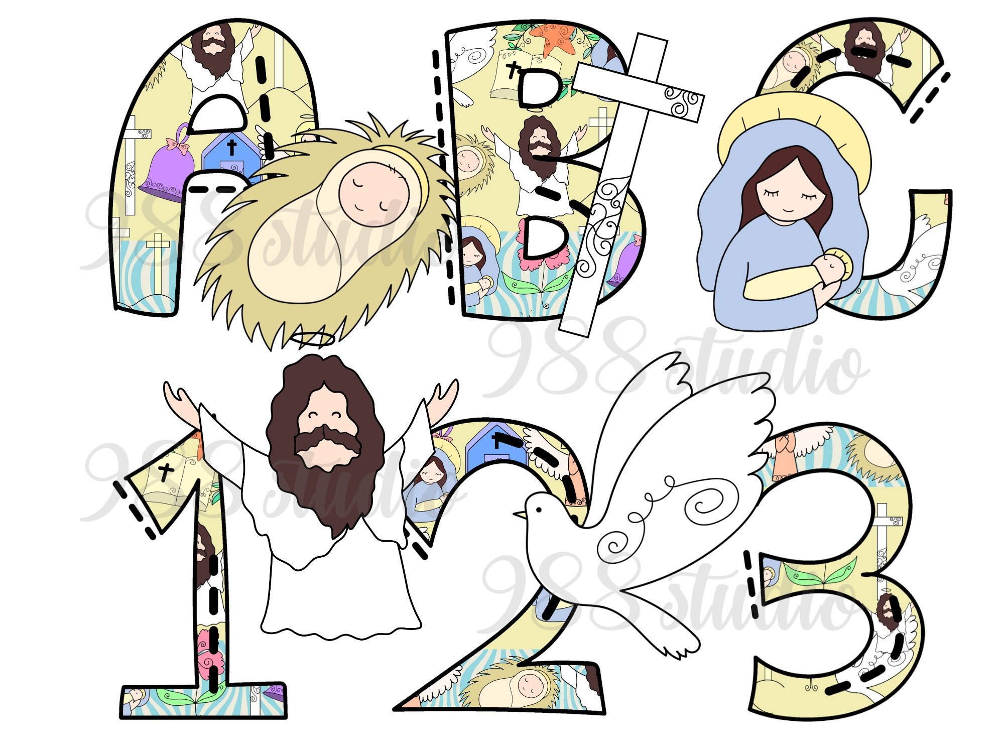 Jesus Fonts, Christian Alphabet Png, Doodle Jesus Mary Mother, God Png ...