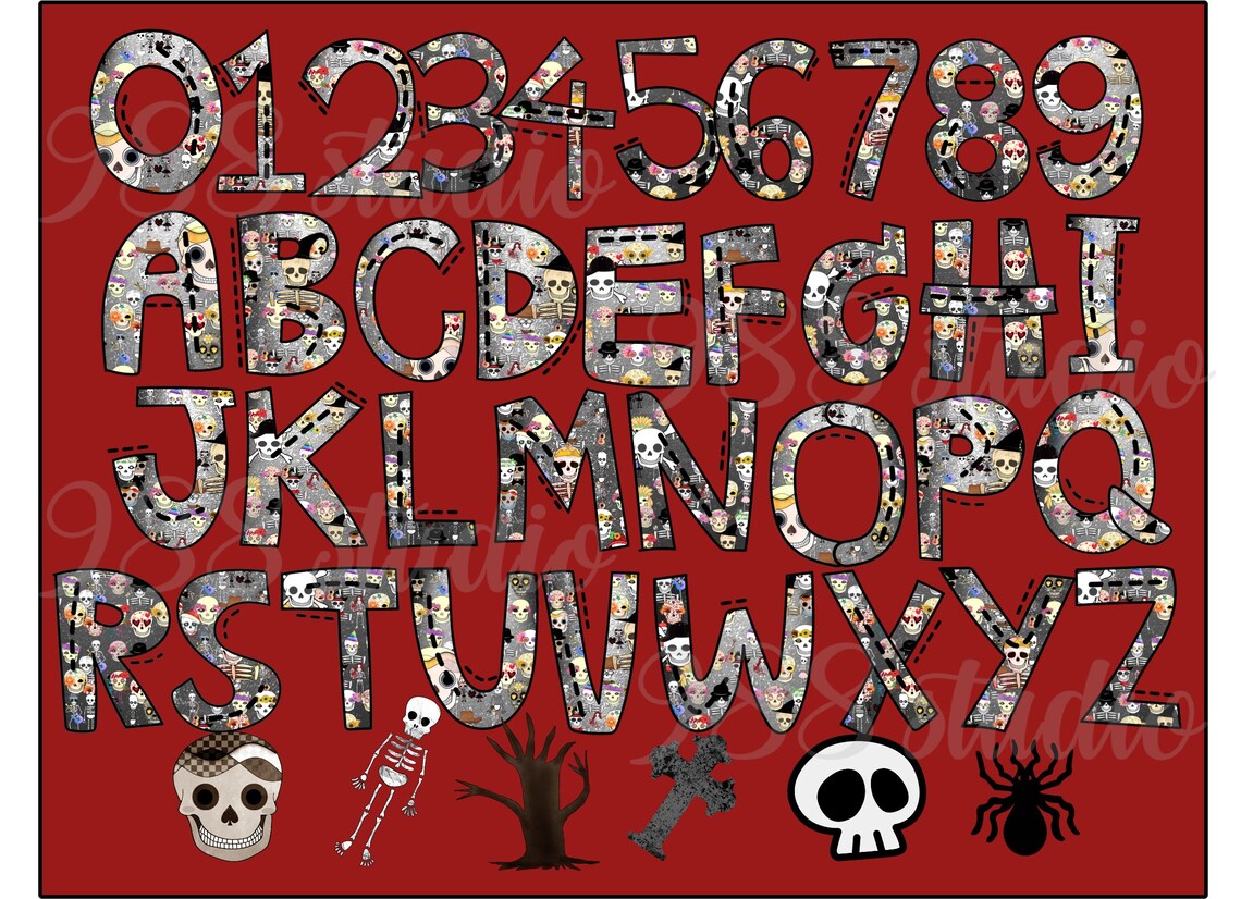 Skulll Alphabet Clip Art Halloween Font Png Skeleton Letters - Etsy