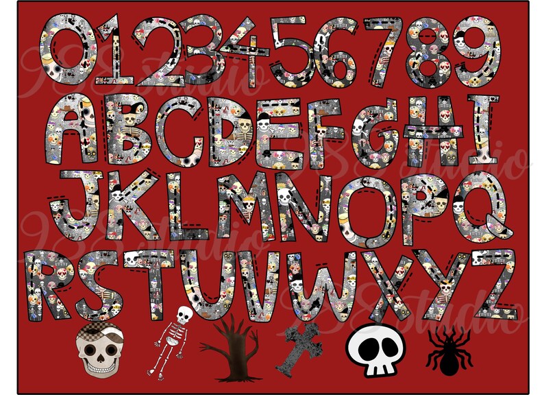 Skulll Alphabet Clip Art, Halloween Font Png, Skeleton Letters Png ...