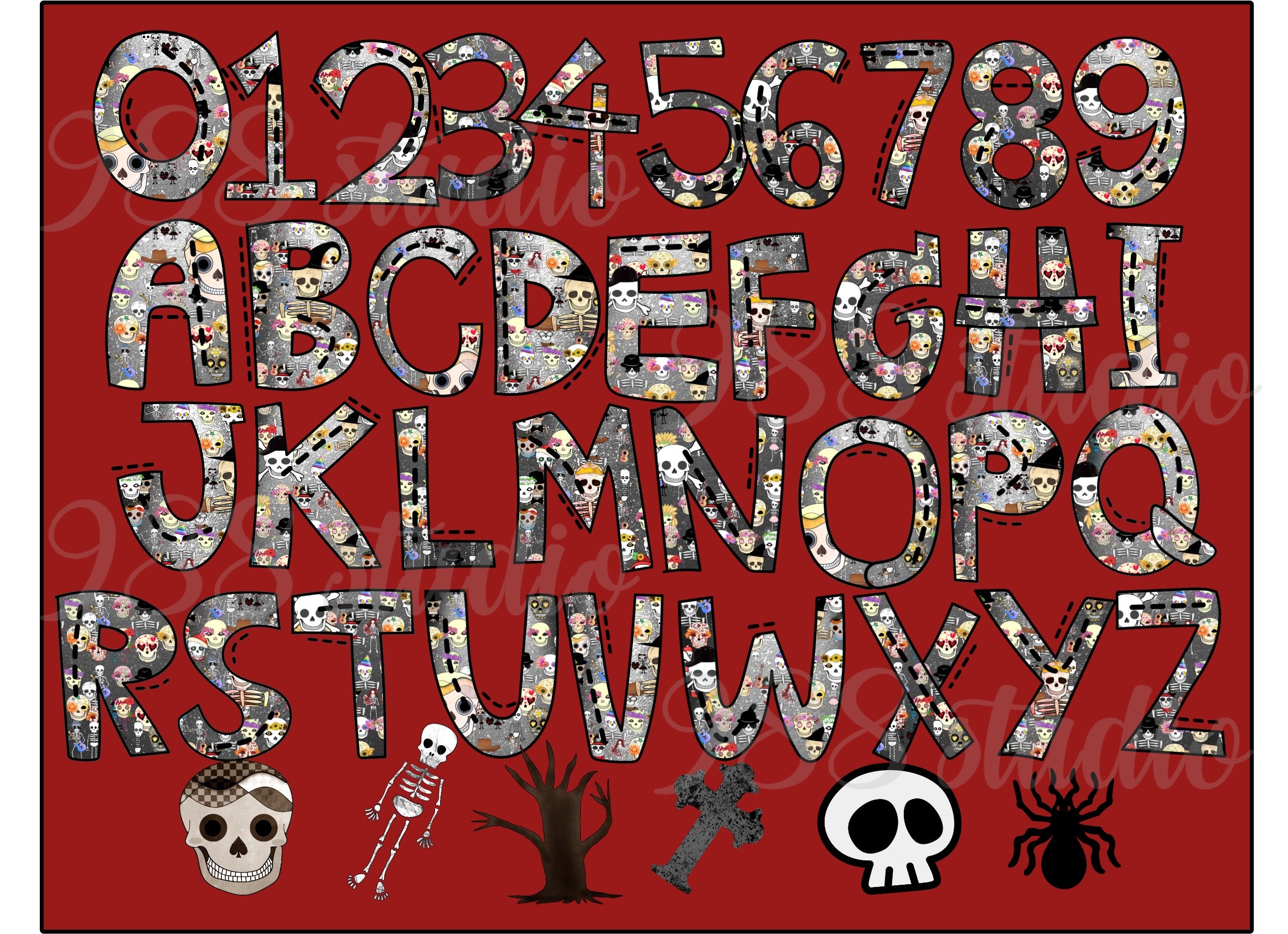 Skulll Alphabet Clip Art, Halloween Font Png, Skeleton Letters Png ...