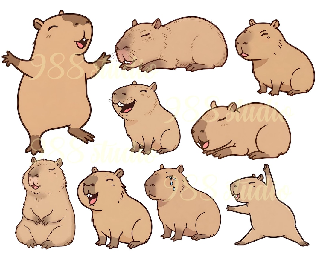 Capybara Clip Art, Rodent Sublimation, Capybara Character PDF, PNG ...