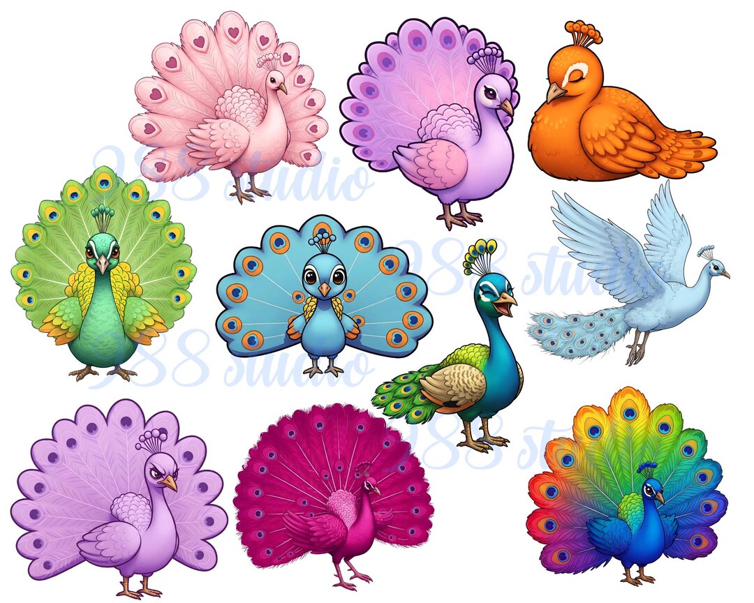 Peacock Clip Art, Colorful Bird PDF, PNG, Birds Art, Cute Peacock ...