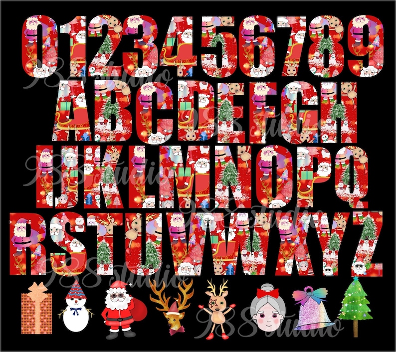 Christmas Alphabet Png Santa Claus Clip Art Reindeer Snowman - Etsy