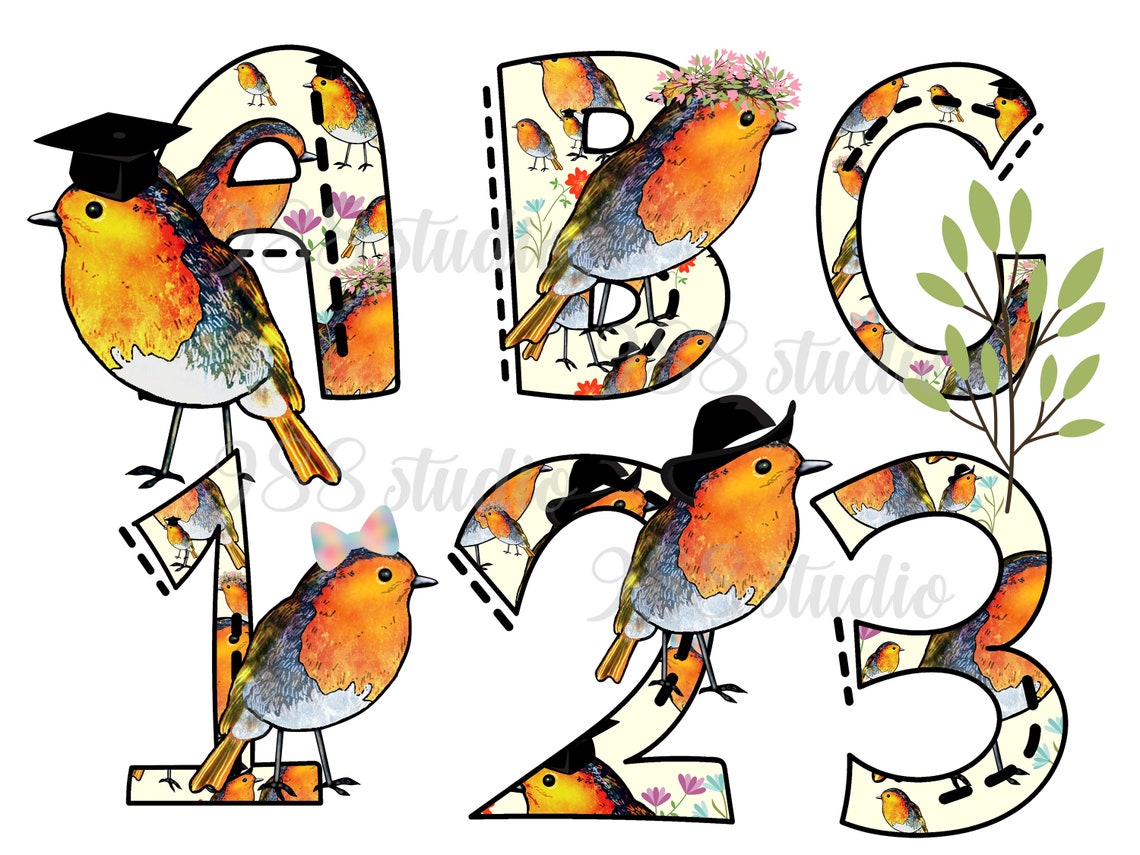 Robin Bird Fonts Png, Robin Alphabet Clip Art, Birds Fonts, Doodle ...