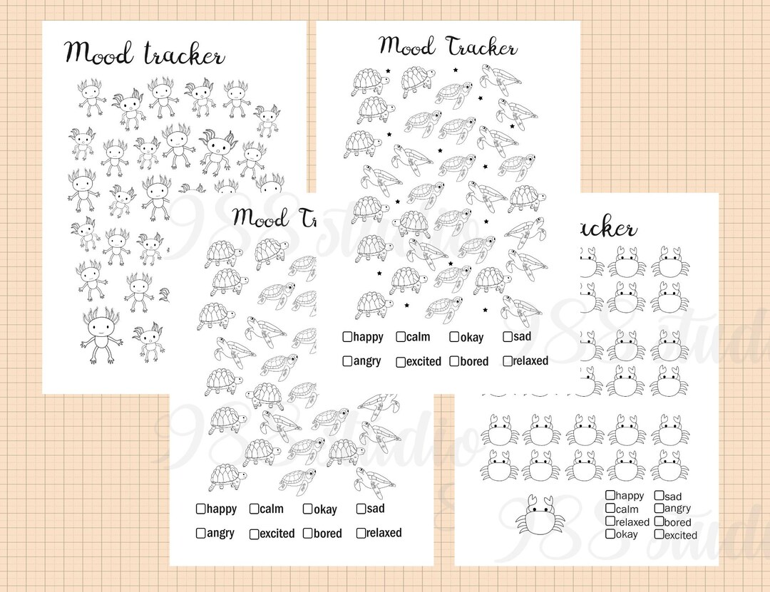 Mood Tracker Journal, Water Animal Mood Tracker, Emotional Tracker ...