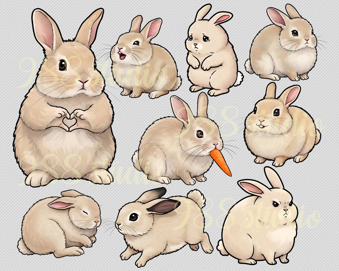 Rabbit Clip Art, Cute Animal Sublimation Png, Pdf, Bunny Art, Rabbit ...