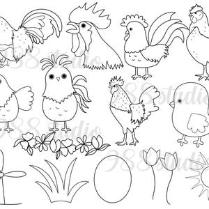 Chicken Line Drawings, Rooster Svg, Doodle Farm Animal Png, Chicken ...