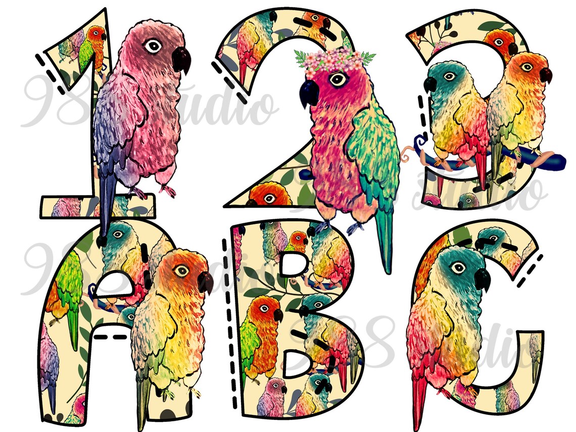 Parrot Font Png, Doodle Alphabet, Parrots Clip Art, Bird Alphabet Png ...