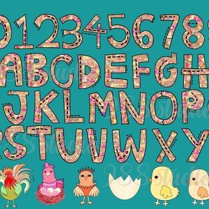 Chicken Font Clip Art, Hen Alphabet Png, Abc Print, Farm Animal Clip ...