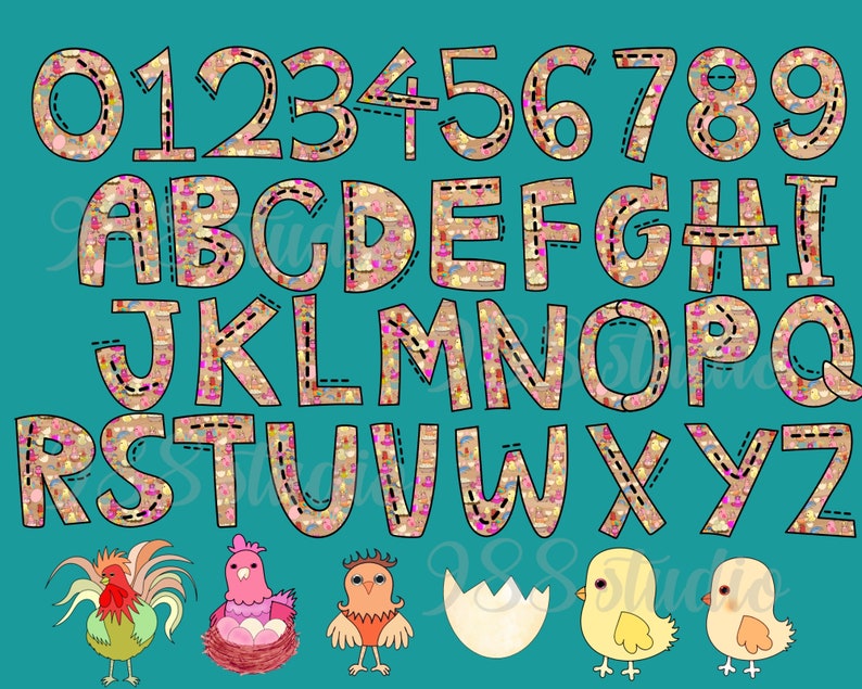 Chicken Font Clip Art, Hen Alphabet Png, Abc Print, Farm Animal Clip ...