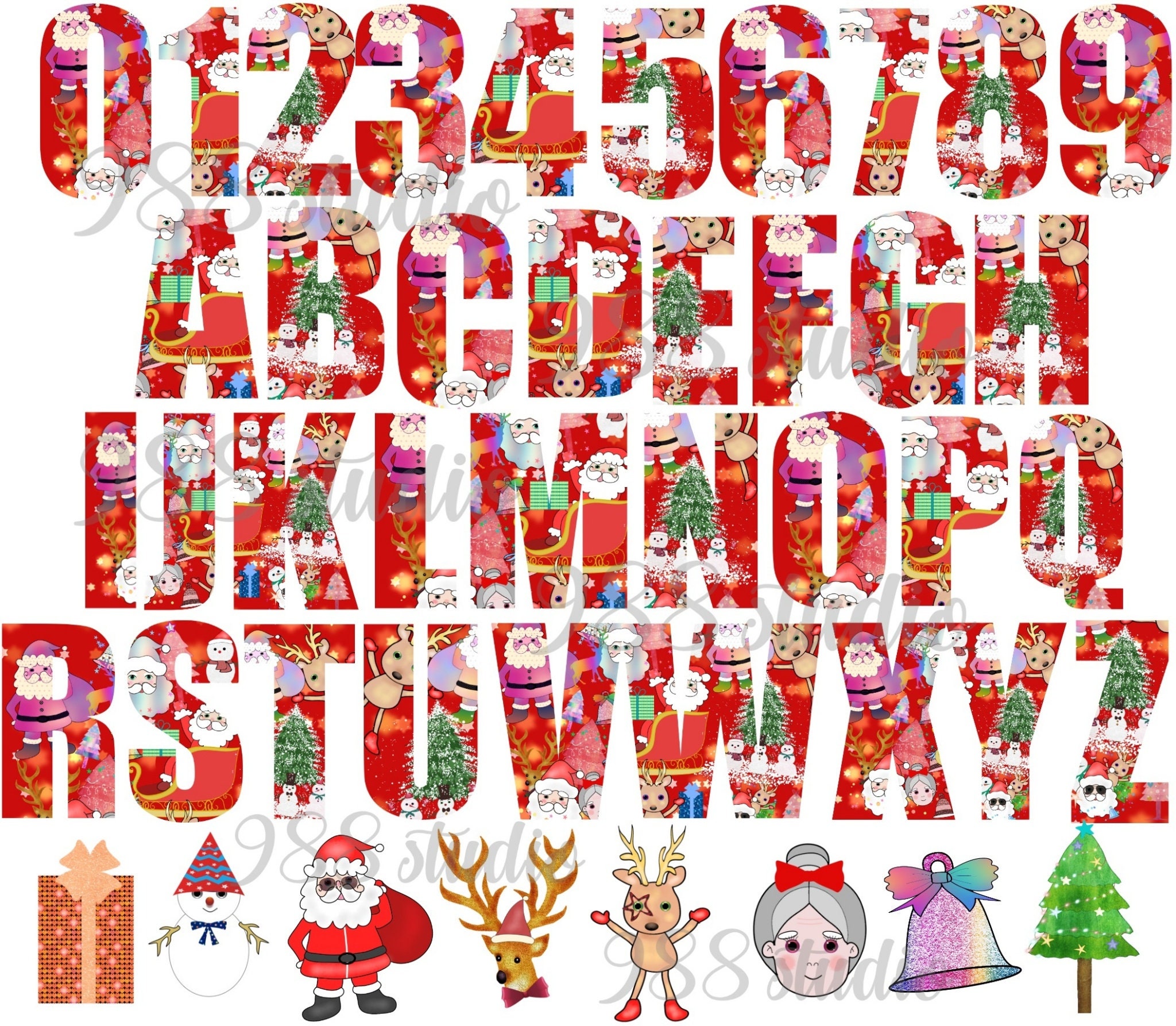 Christmas Alphabet Png Santa Claus Clip Art Reindeer Snowman - Etsy