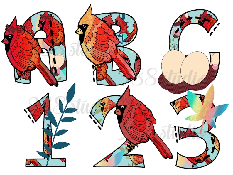 Birds Alphabet, Red Cardinal Fonts Png, Bird Letters, Doodle Numbers ...