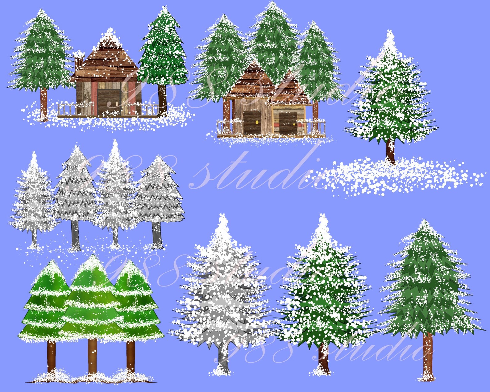 Winter Trees Png Pine Tree Clip Art Christmas Tree - Etsy
