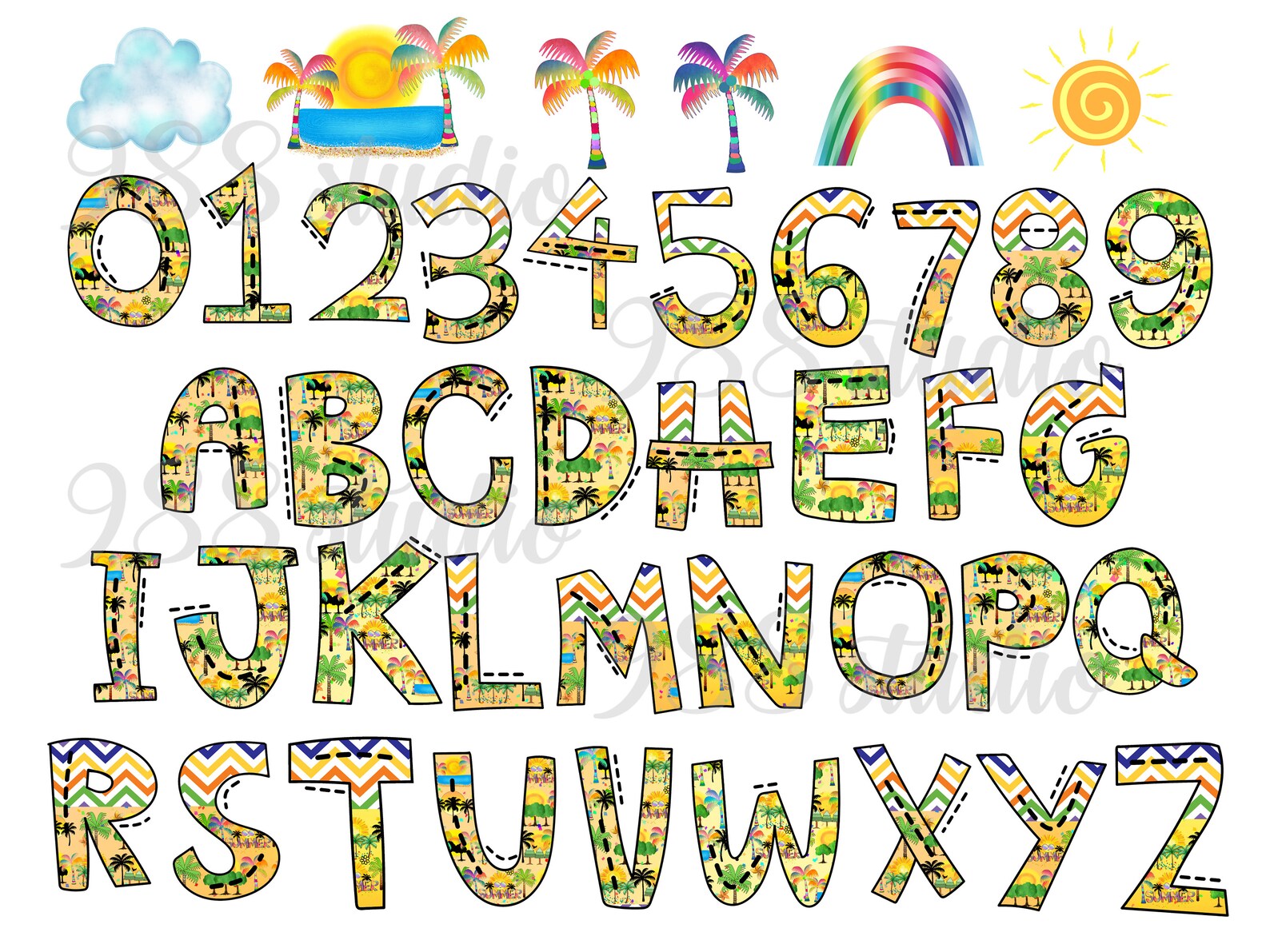 Summer Font Png, Summer Clip Art, Colorful Alphabet, Palm Tree Png ...