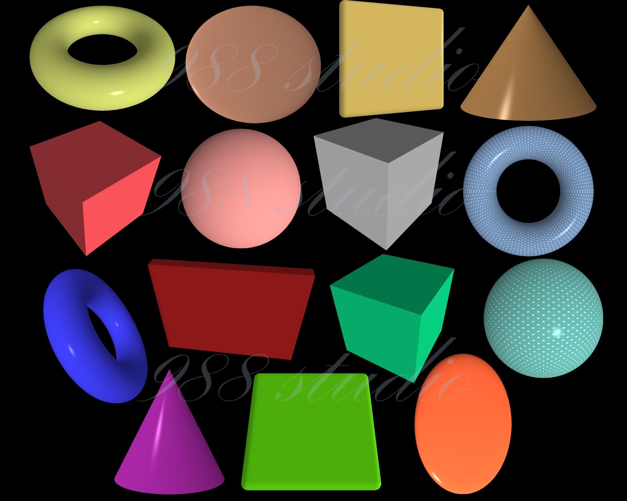 3D shapes png shapes clip art 3D illustration cube cuboid - Etsy Portugal