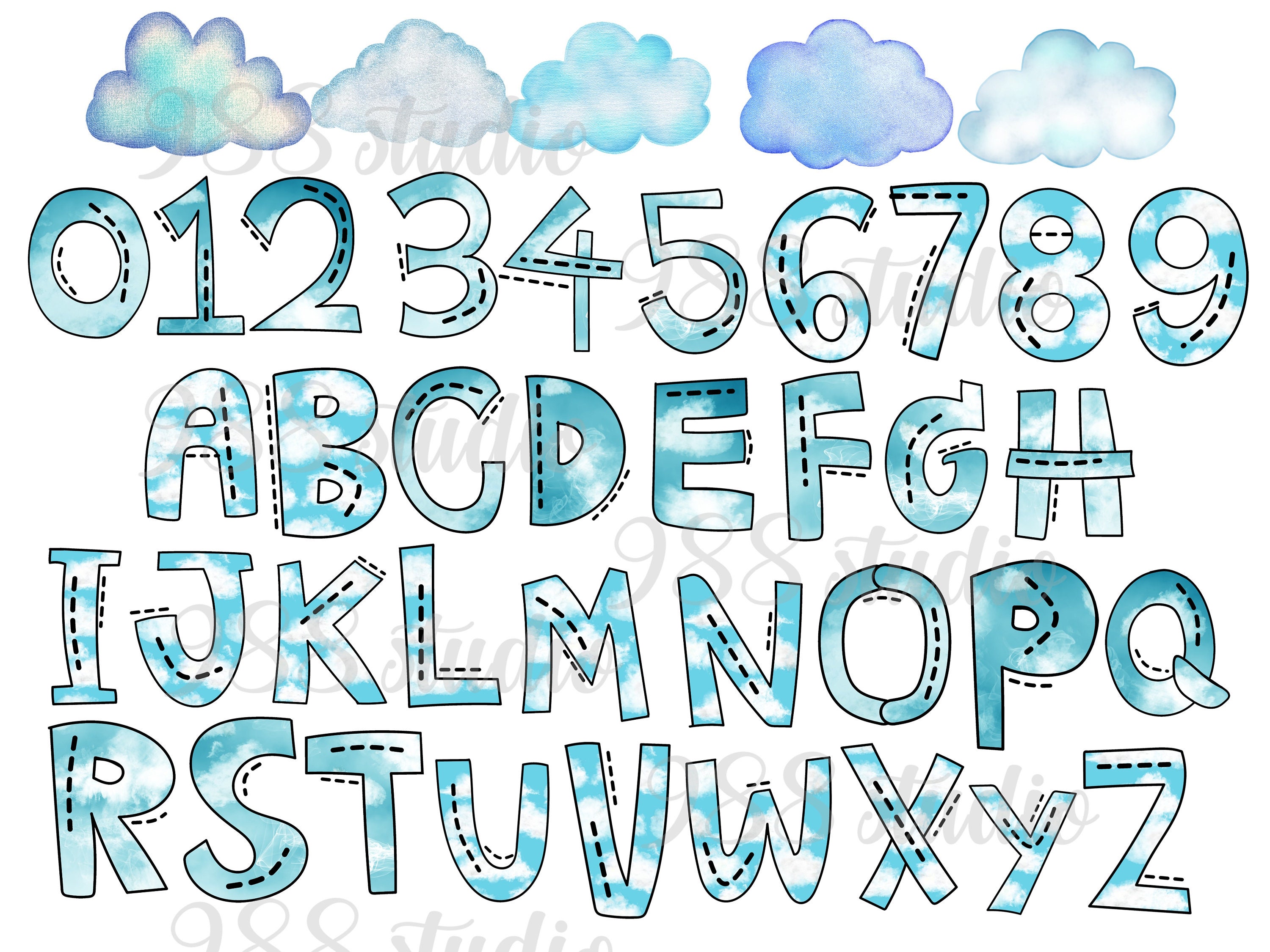 Cloud Font Png, Sky Alphabet Clip Art, Clouds Clip Art, Blue Sky Fonts ...