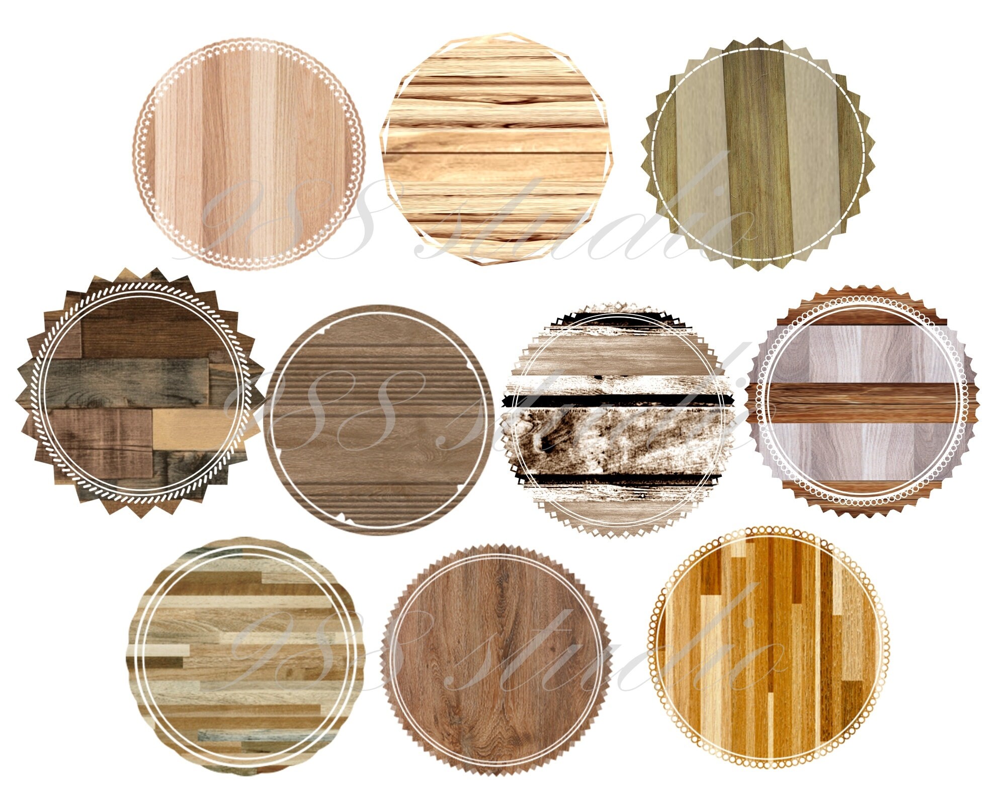 Round Tags -wood Round Digital Png -tag Digitals- Scalloped Banner ...