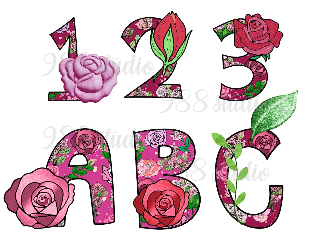 Rose Fonts Clip Art, Flower Alphabet Png, Pink Rose Font Pdf, Valentine ...