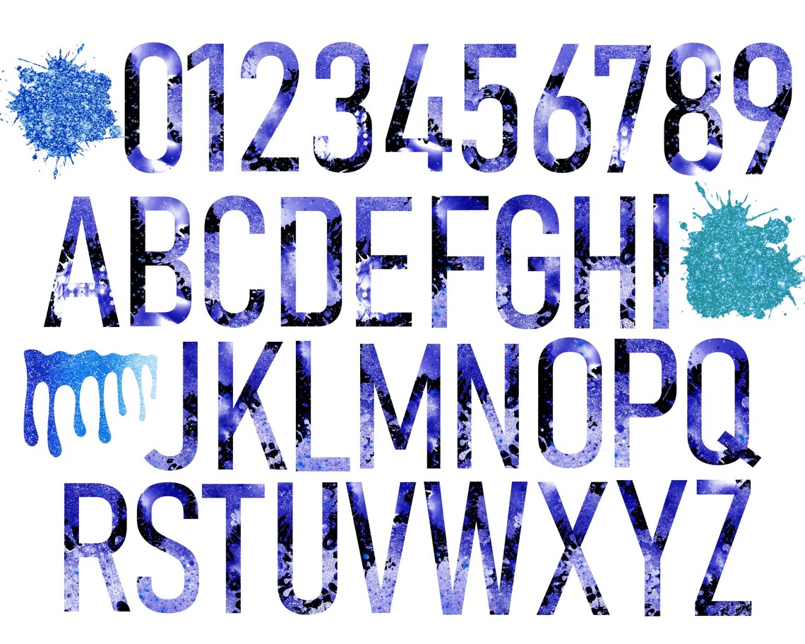 Splatter Alphabet Png Splash Font Sparkle Blue Letters Png - Etsy