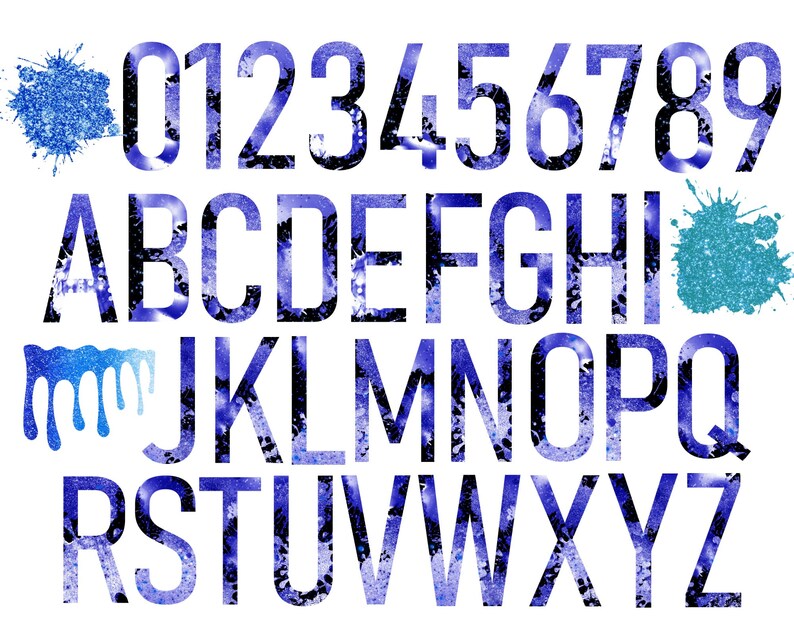 Splatter Alphabet Png, Splash Font, Sparkle Blue Letters Png, Uppercase ...