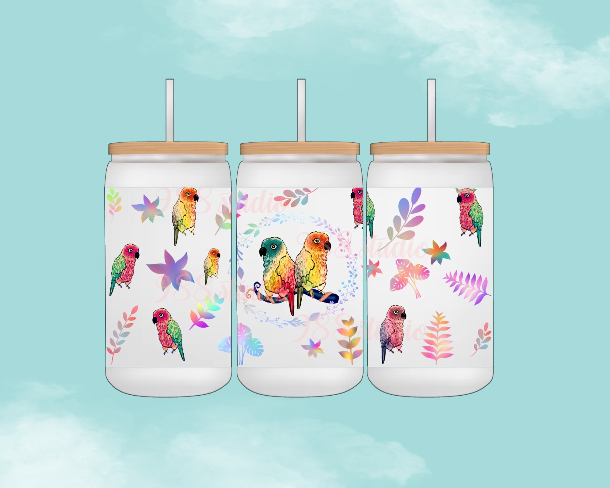 Parrot Glass Can, Bird Glass Can, Bird Libby Png, Bird Sublimation ...