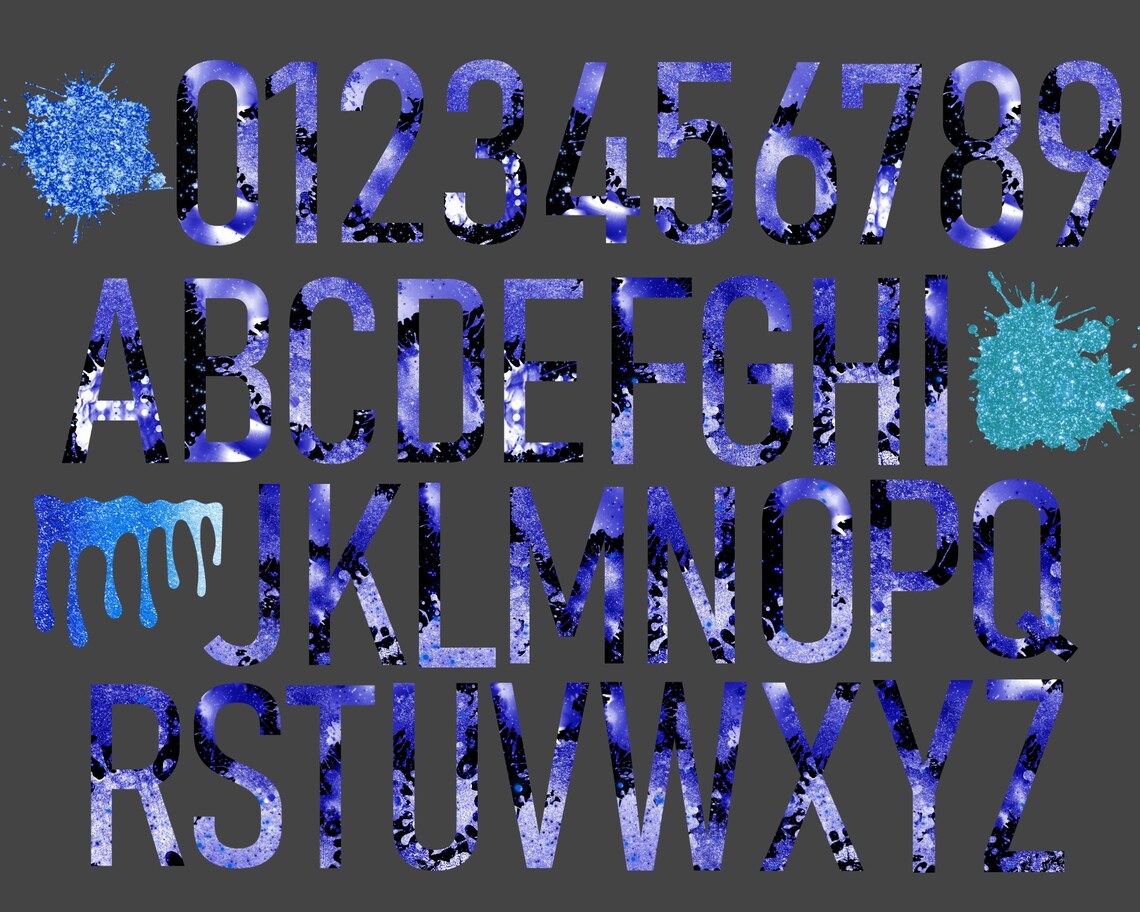 Splatter Alphabet Png Splash Font Sparkle Blue Letters Png - Etsy