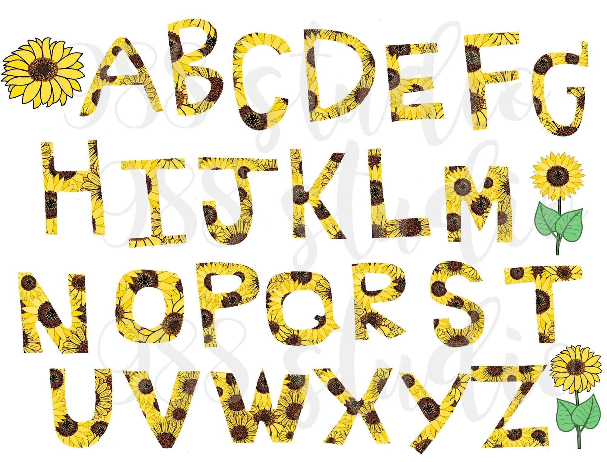 Sunflower Alphabet Png alphabet Sublimation flower Font Png | Etsy