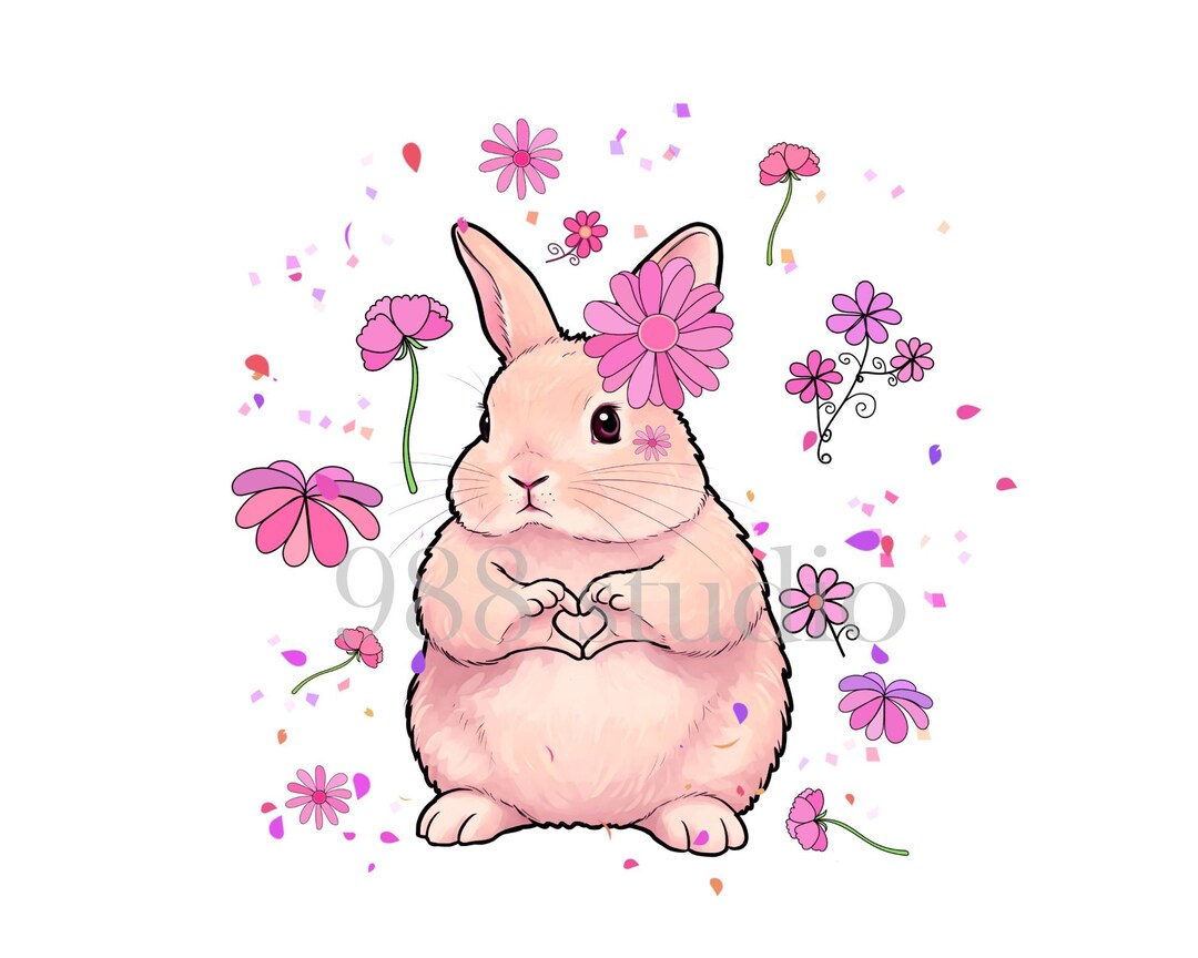 Rabbit Sublimation, Cute Rabbit Art, Love Finger Heart Art, Pink ...