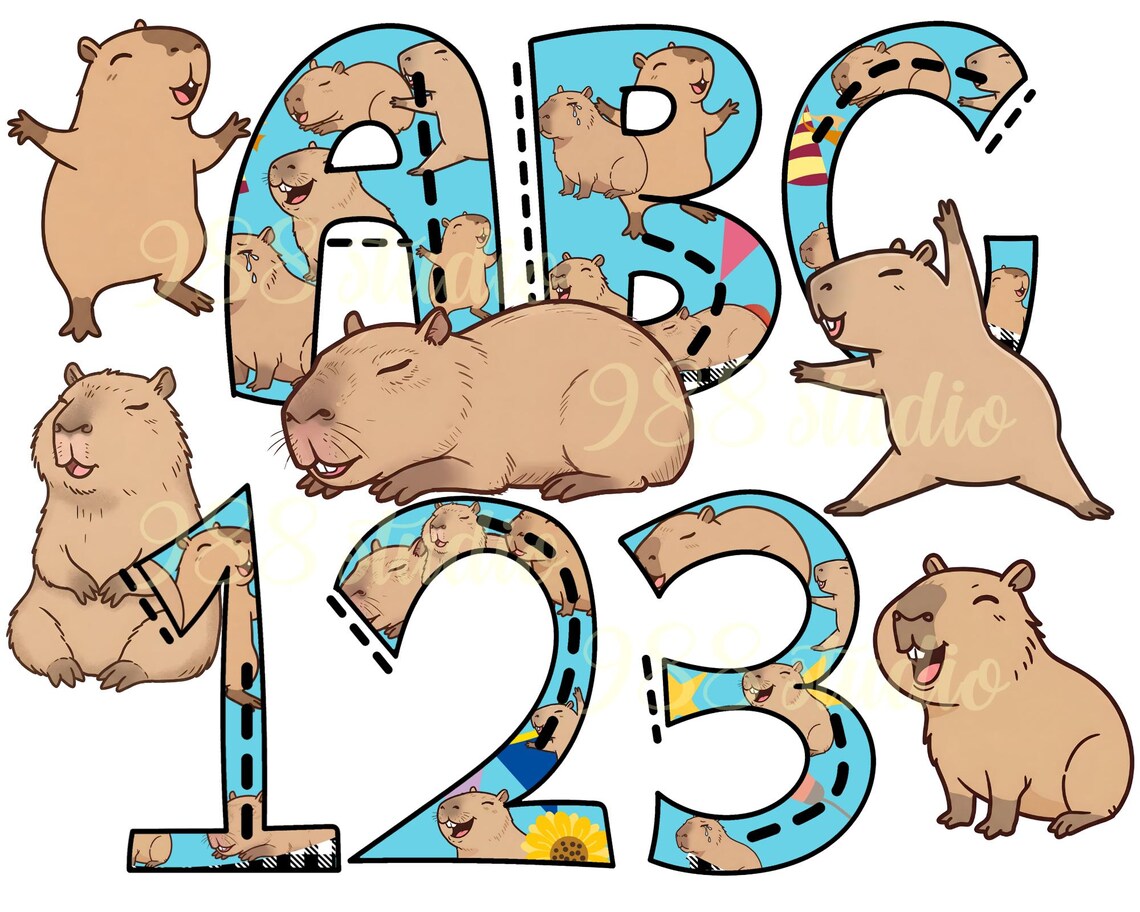 Capybara Fonts, Capital Letters, Animal Alphabet Png, Pdf, Cute Fonts ...