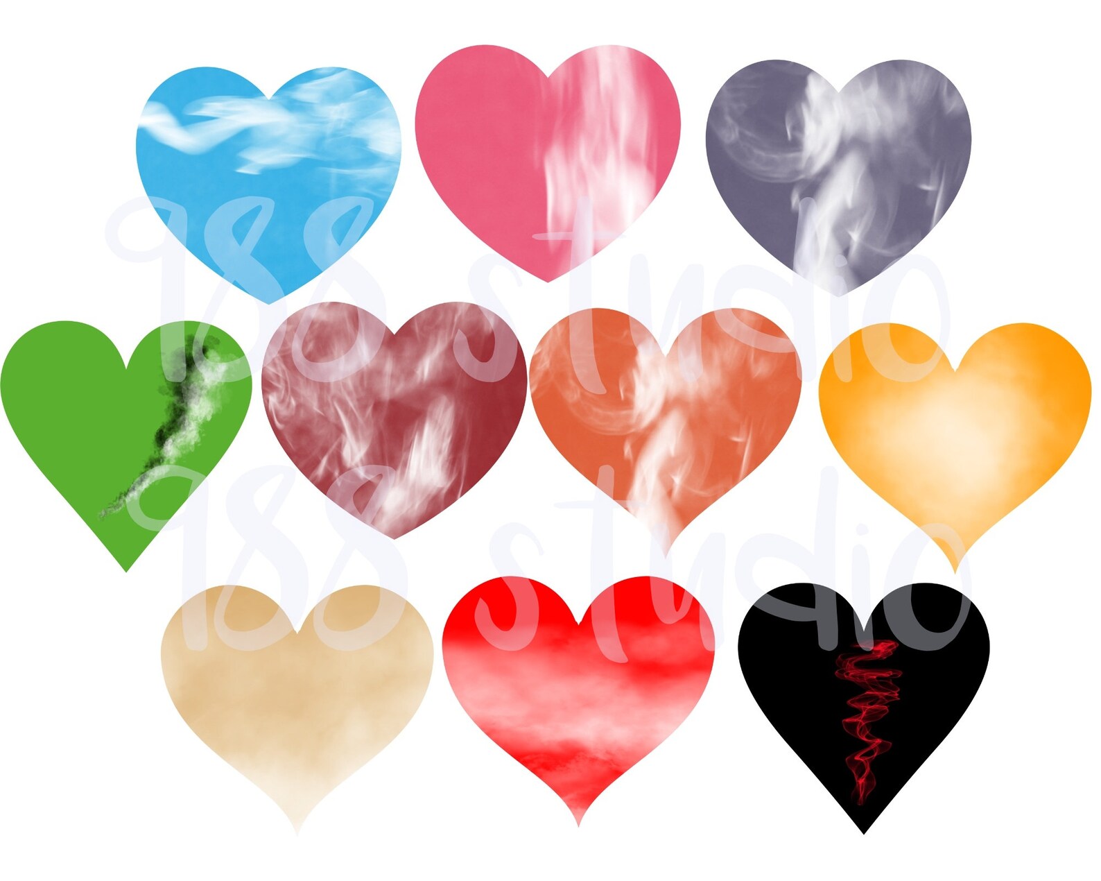 Colorful Hearts Png Smoke Hearts Digital 10 Png hearts - Etsy