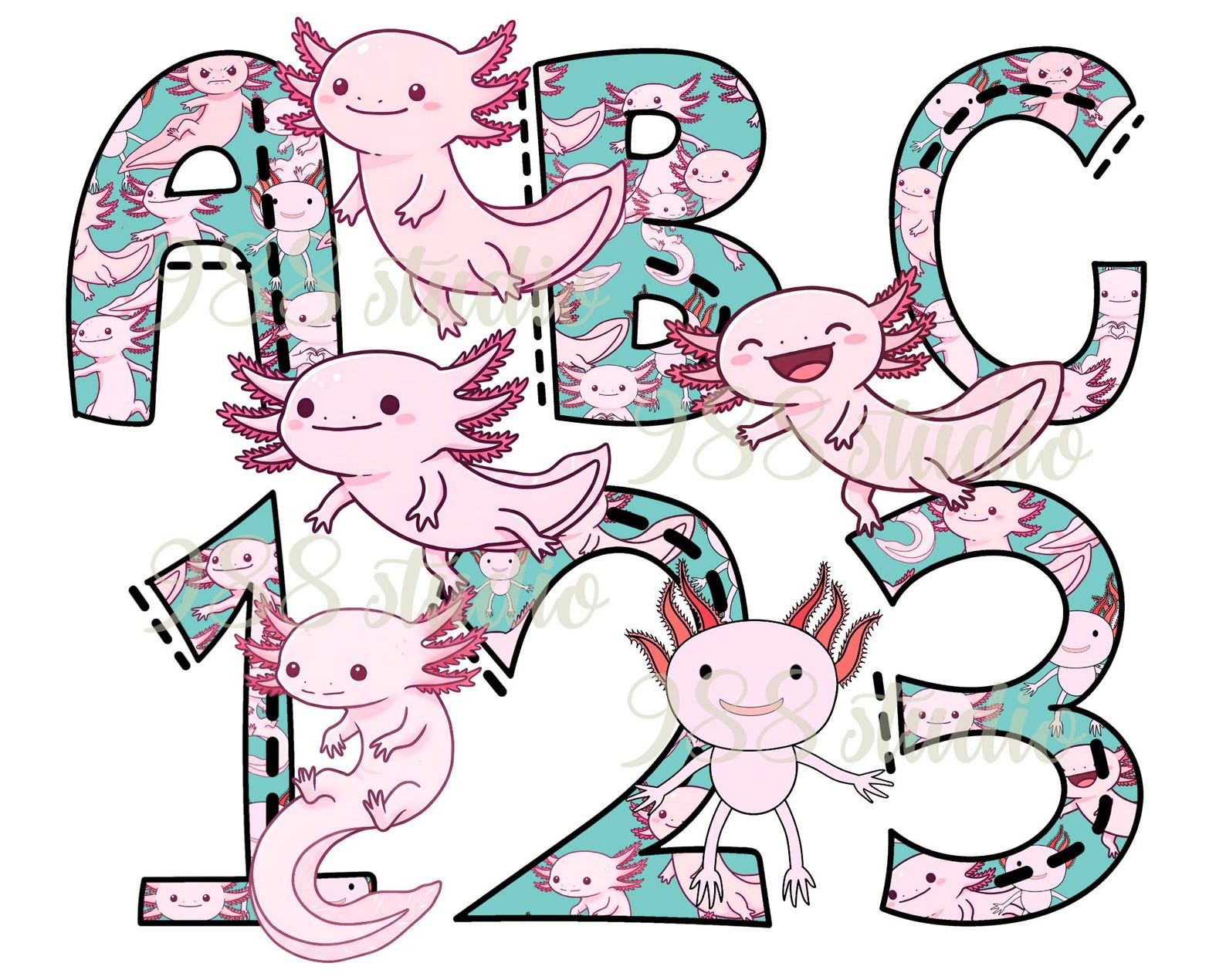 Axolotl Alphabet Png, Amphibian Font, Salamander Clip Art, Sublimation ...