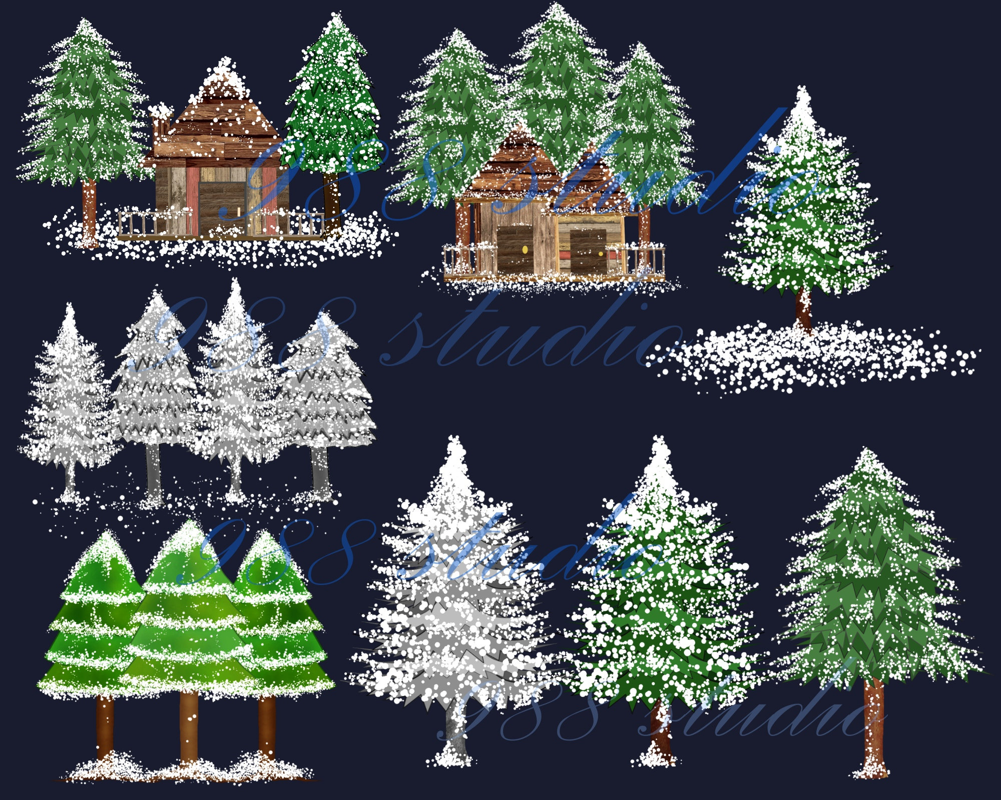 Winter Trees Png Pine Tree Clip Art Christmas Tree - Etsy