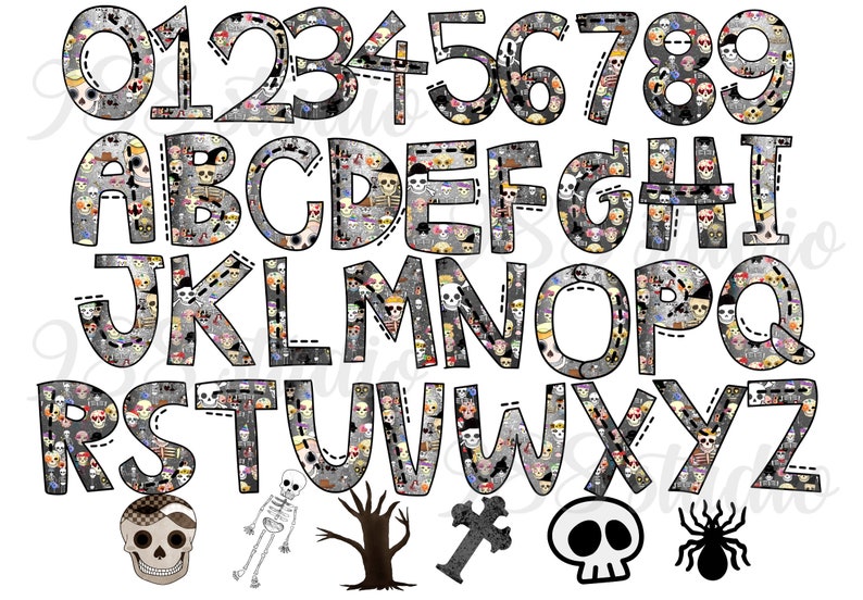 Skulll Alphabet Clip Art, Halloween Font Png, Skeleton Letters Png ...