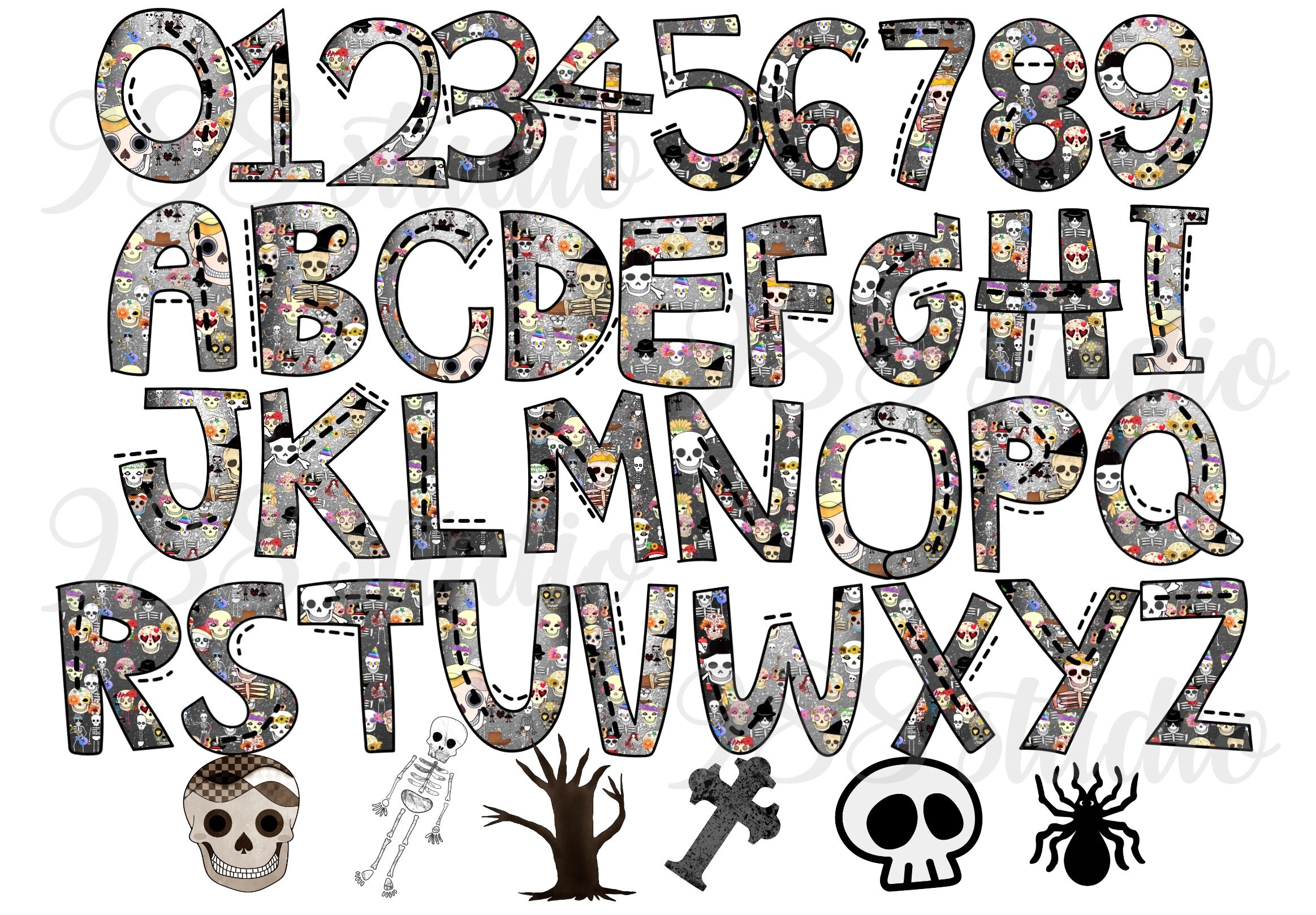 Skulll Alphabet Clip Art, Halloween Font Png, Skeleton Letters Png ...
