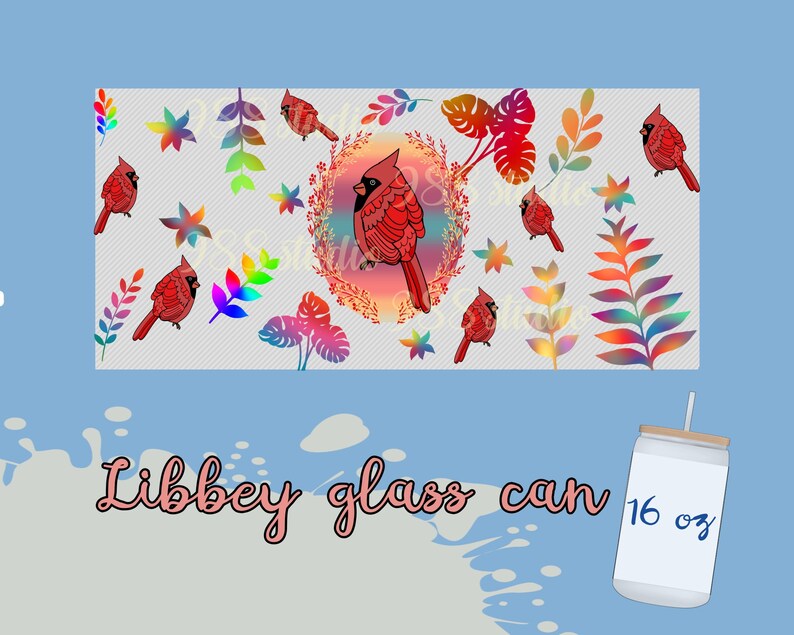 Red Cardinal Bird Glass Can, Northern Cardinal Bird, Bird Libby Png, Bird Sublimation ...