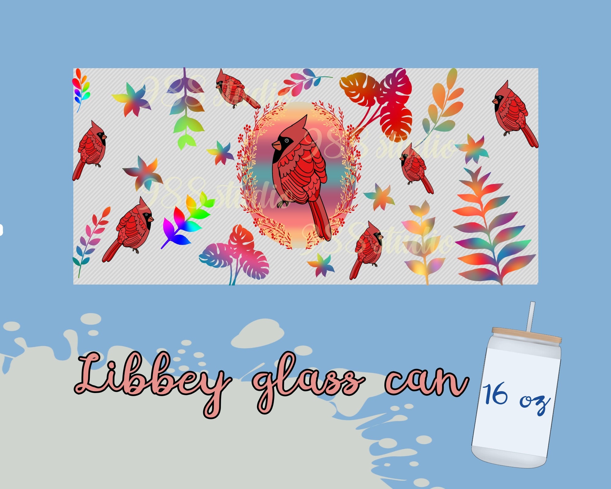 Red Cardinal Bird Glass Can, Northern Cardinal Bird, Bird Libby Png, Bird Sublimation ...